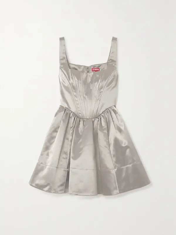 Staud Landscape Gathered Satin Mini Dress