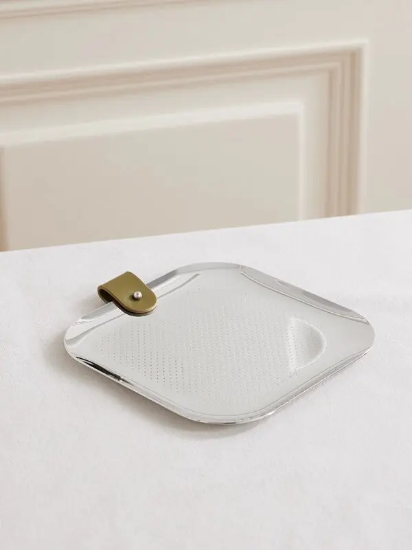 Christofle Club Leather-trimmed Trinket Tray - Silver