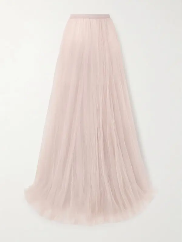 MARMAR HALIM Plissé-tulle Maxi Skirt - Neutrals