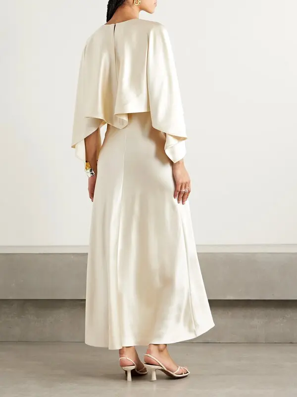 Adam Lippes Layered Asymmetric Cape Effect Silk Maxi Dress