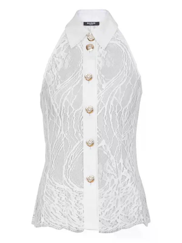 Balmain Lace Halterneck Buttoned Top