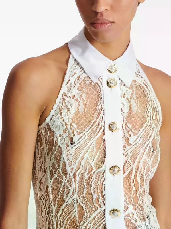 Balmain Lace Halterneck Buttoned Top