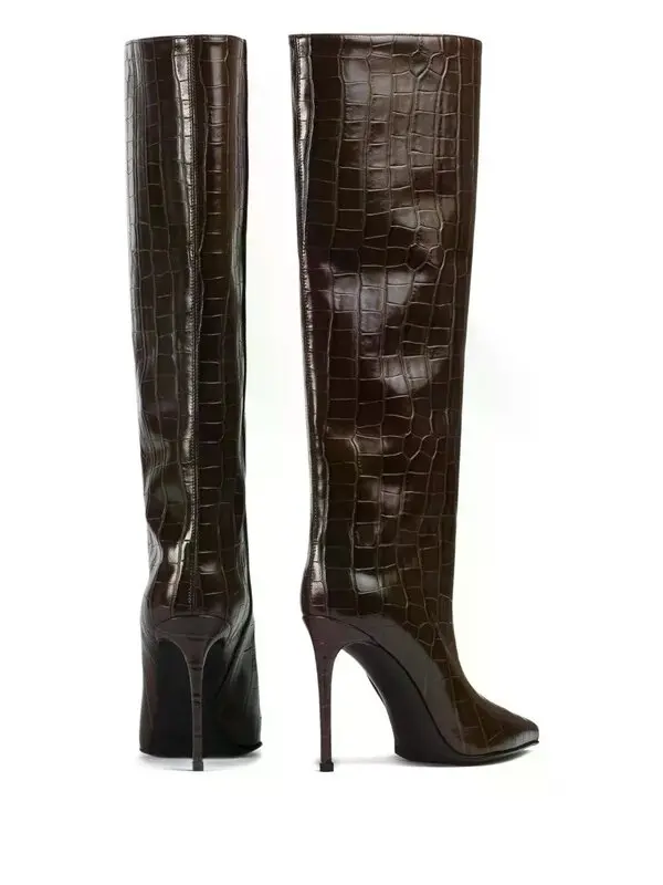 LE SILLA 100mm Eva Crocodile-embossed Stiletto Boots - Brown