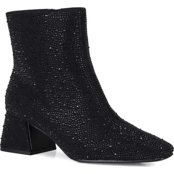 LADY COUTURE Rhinestone Block Heel Bootie - Black