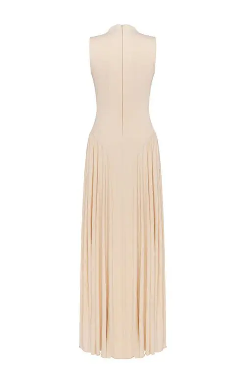 MILLA Sleeveless Mock Neck Dress With Pleated Maxi Skirt - Nude