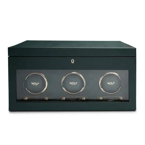 Wolf British Racing Triple Watch Winder With Storage - Green