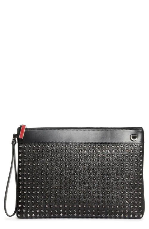CHRISTIAN LOUBOUTIN Funky Crosta Spikes Suede Wristlet Pouch - Black/gun Metal
