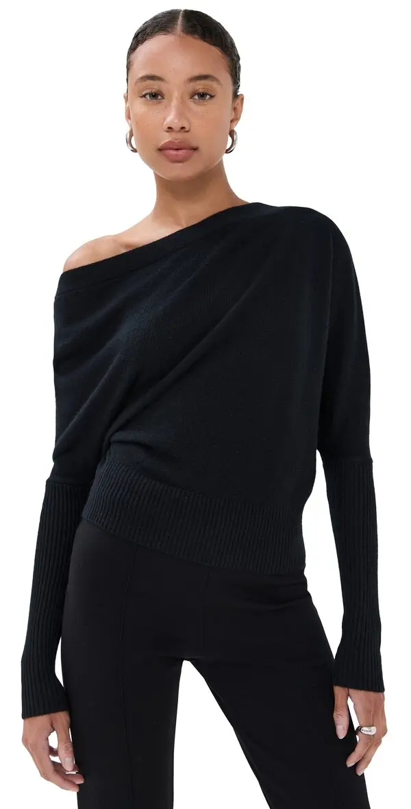 Altuzarra Paxi Cashmere Off-Shoulder Sweater Black Editorialist