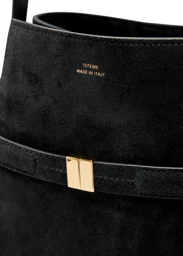 TOTEME Belted Suede Bucket Bag - Black