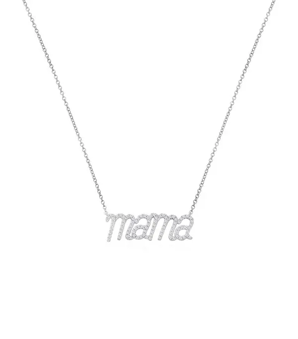 NOA MINI White Gold And Diamond Mama Pendant Necklace - Silver