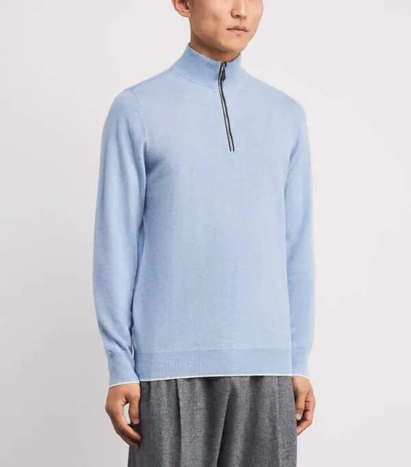 N.peal Cashmere Quarter-zip Carnaby Sweater - Blue