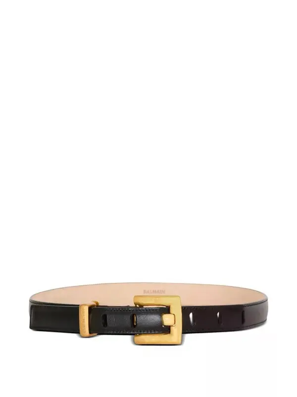 Balmain Anthem Calfskin Leather Belt With Gold Buckle - Black