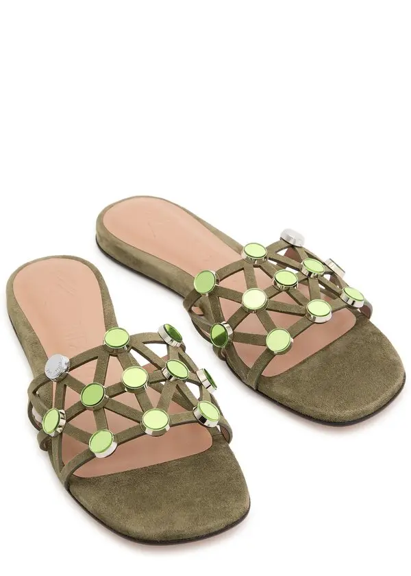 Attico Grid Embellished Suede Sliders