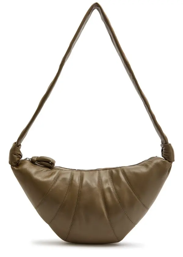 LEMAIRE Medium Croissant Leather Shoulder Bag - Khaki