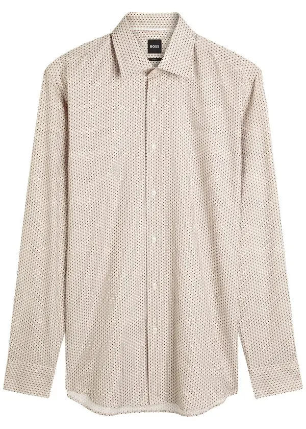 BOSS Hank Patterned Cotton Shirt - Beige