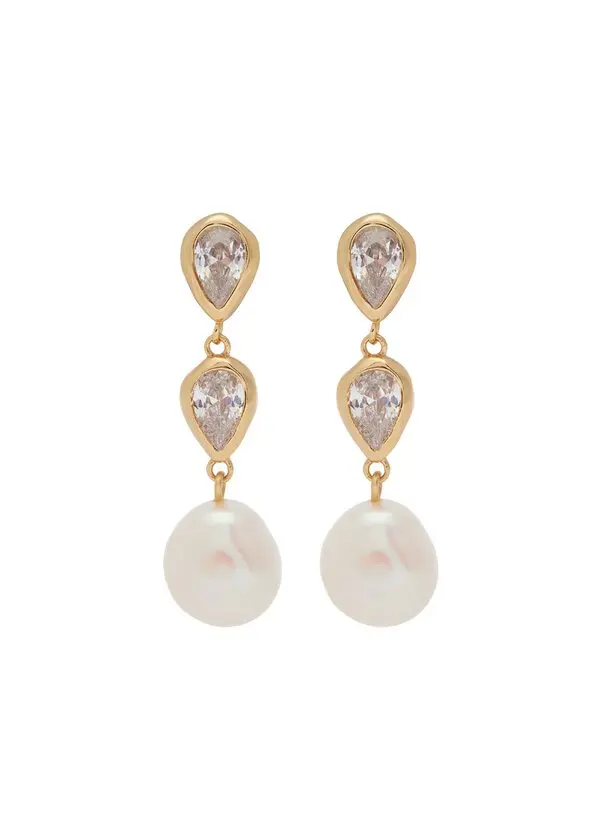 ASTRID & MIYU Embellished Gold-plated Drop Earrings - Pearl