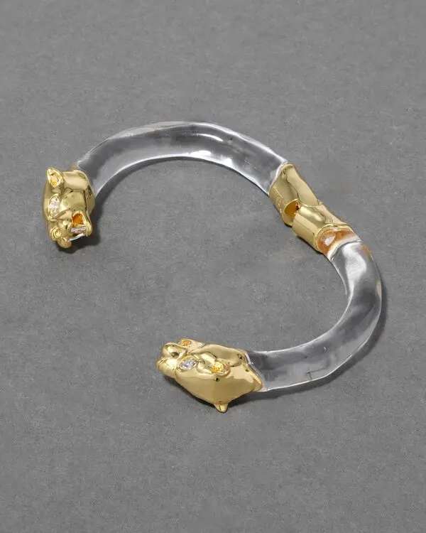 Alexis Bittar Panther Visage Lucite Hinge Cuff Bracelet