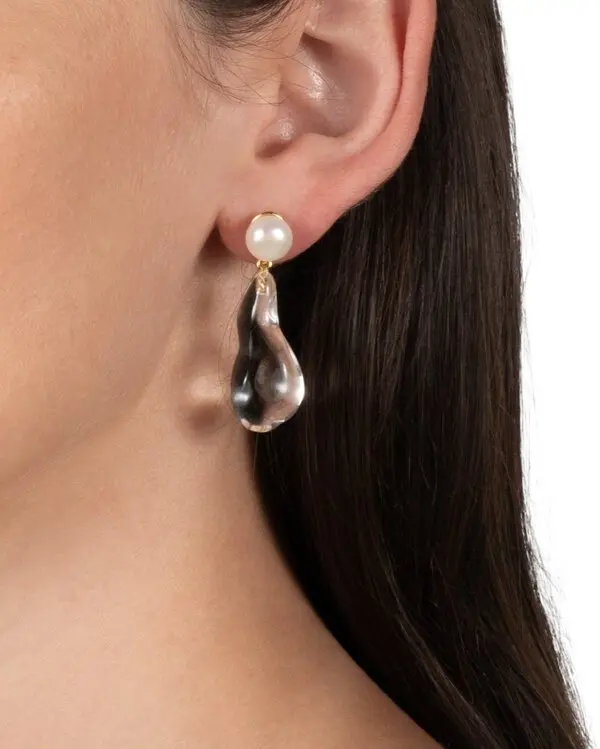 Alexis Bittar Liquid Lucite Freshwater Pearl Drop Earrings - Clear