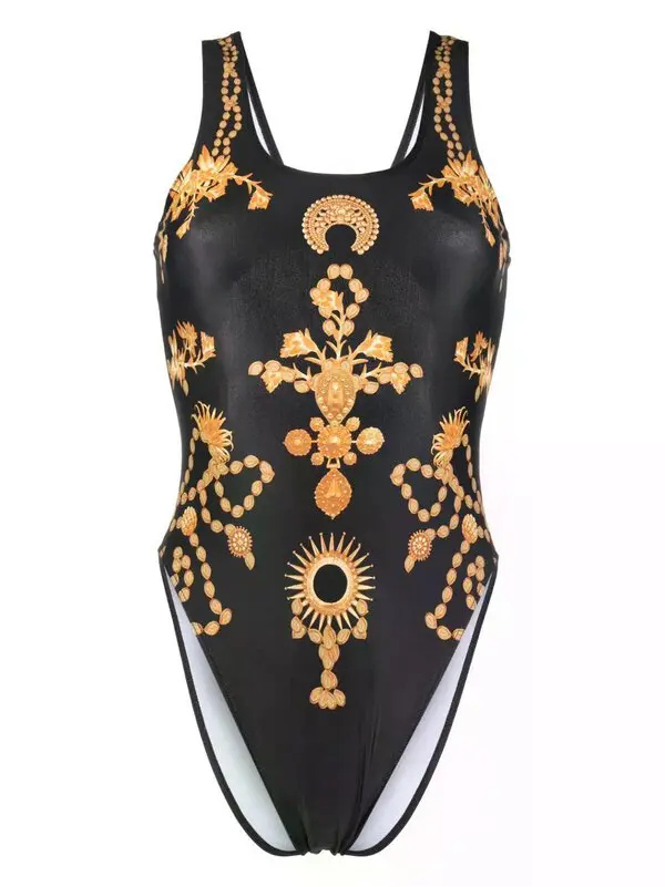 MARINE SERRE Ornament Print One Piece Swimsuit - Black