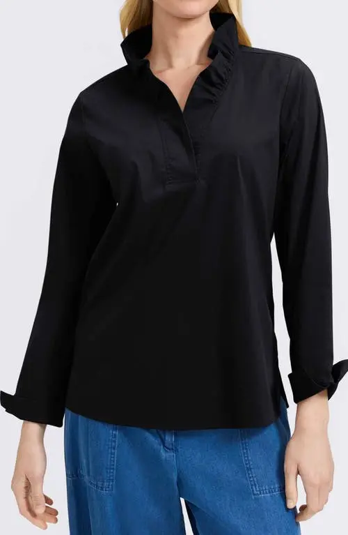 Foxcroft Tammy Ruffle Collar Cotton-blend Top - Black