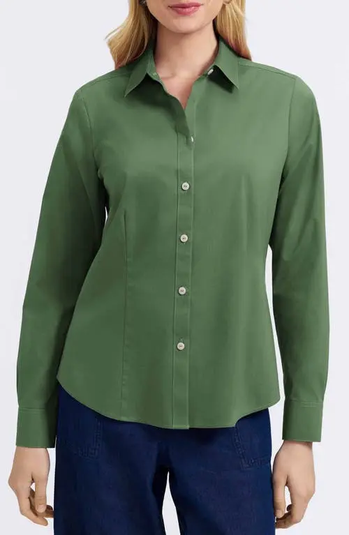Foxcroft June Stretch Cotton Blend Button-up Shirt - Basil