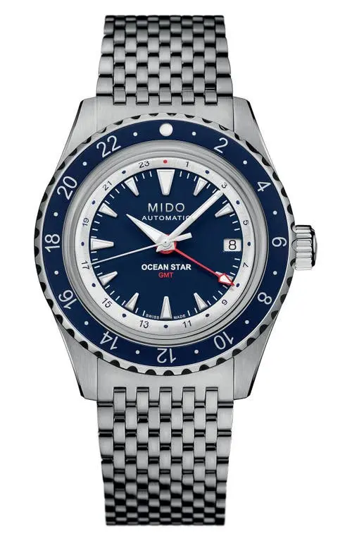 MIDO Ocean Star Gmt Automatic Bracelet Watch - Silver/blue