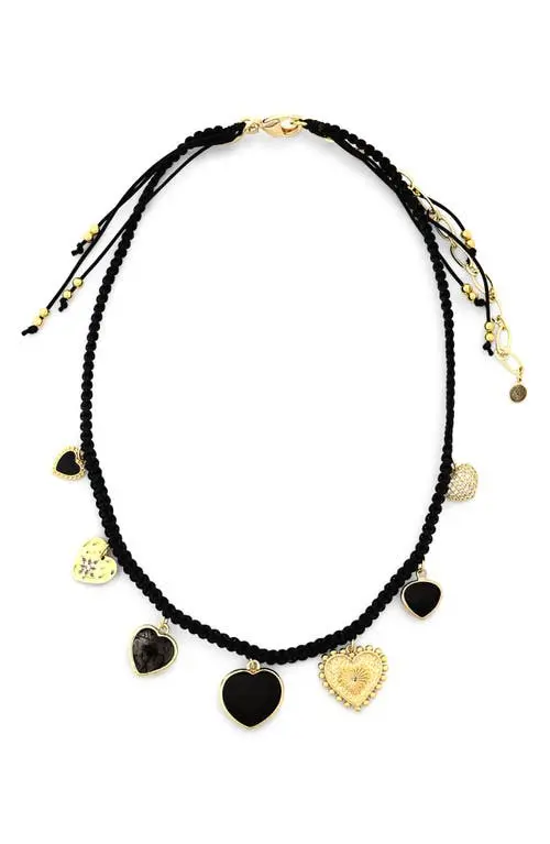 PANACEA Suede Heart Charm Necklace - Black