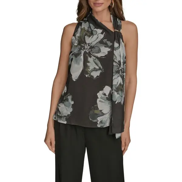 Donna Karan New York Printed Sleeveless Top With Side Drape