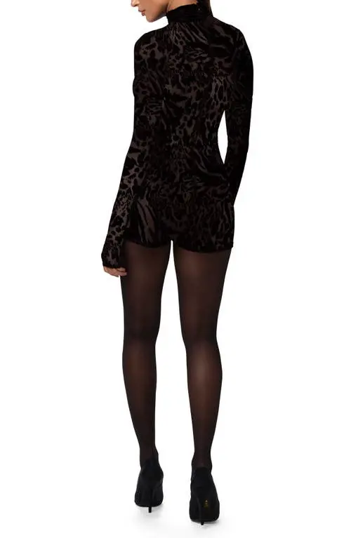 Naked Wardrobe Burnout Mock Neck Long Sleeve Romper