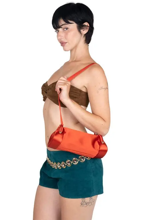 Jeffrey Campbell On-sunset Satin Shoulder Bag - Orange Satin Gold
