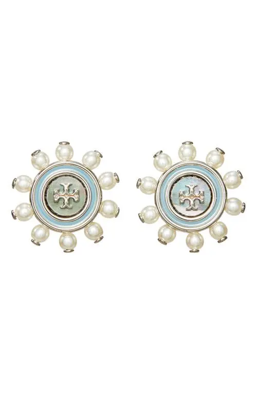 Tory Burch Kira Faux Pearl Stud Earrings - Blue/pearl