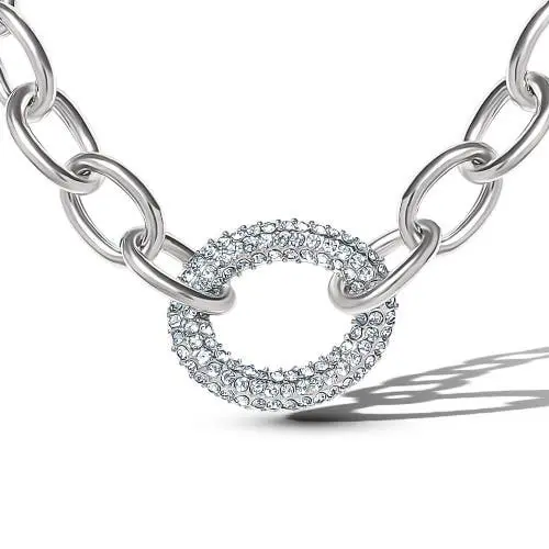 Jessica Simpson Oval Pavé Link Statement Necklace - Silver