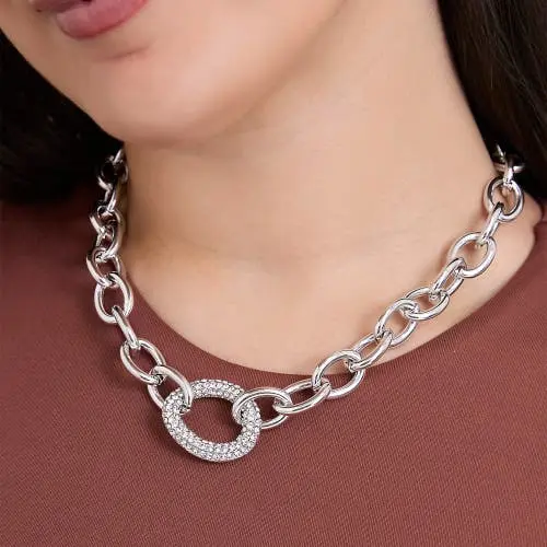 Jessica Simpson Oval Pavé Link Statement Necklace