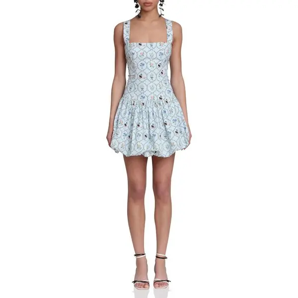 Avec Les Filles Drop Waist Bubble Hem Mini Dress - Blue Swan