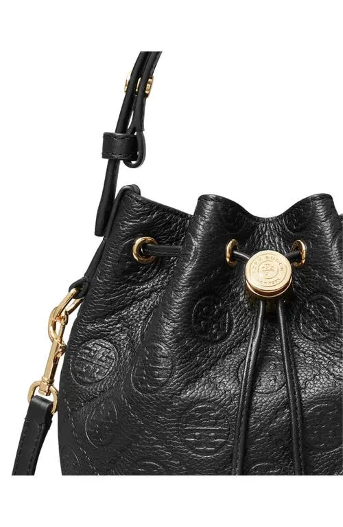 Tory Burch Mini T Monogram Pebble Leather Bucket Bag