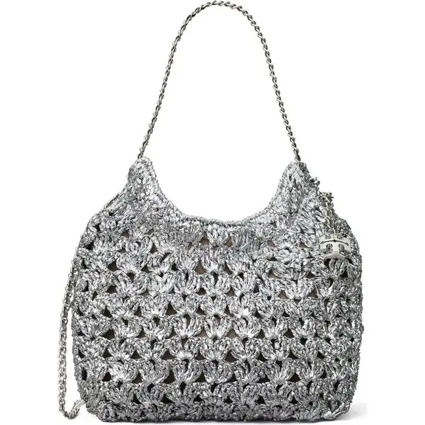 Tory Burch Fleming Metallic Woven Mini Hobo Bag