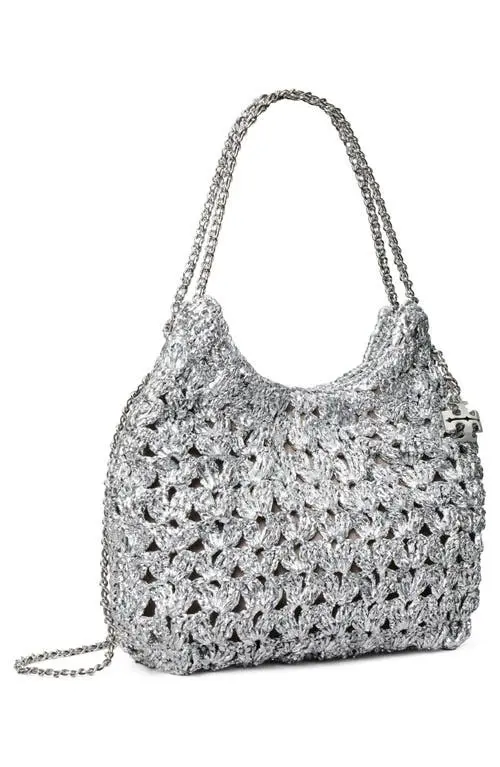 Tory Burch Fleming Metallic Woven Mini Hobo Bag
