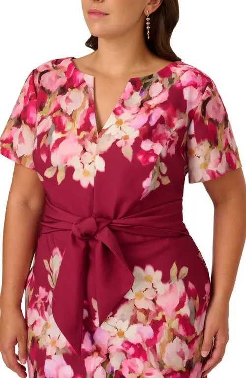 Adrianna Papell Floral Print Tie Front Stretch Twill Sheath Dress