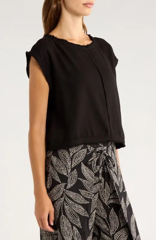 Elan Bali Fray Edge Cotton Cover-up Crop Top - Black