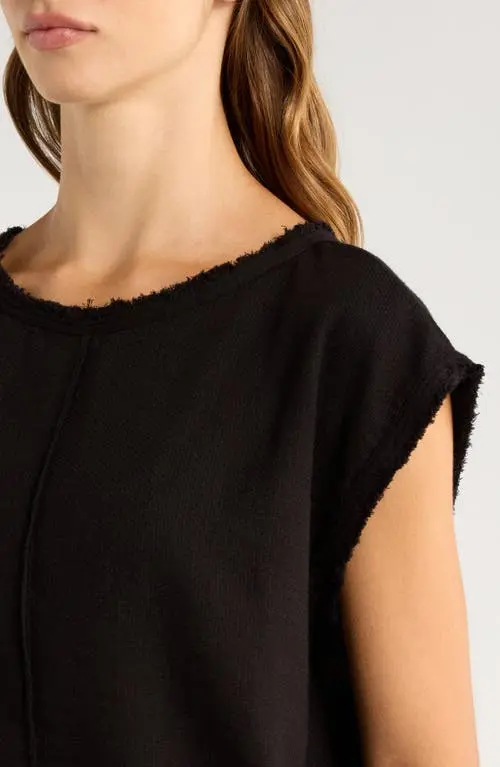 Elan Bali Fray Edge Cotton Cover-up Crop Top - Black