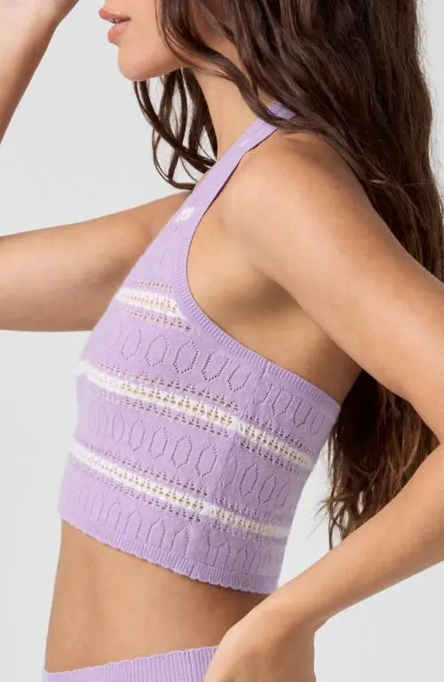 FLORENCE BY MILLS Pointelle Halter Crop Top - Lavander/bright White