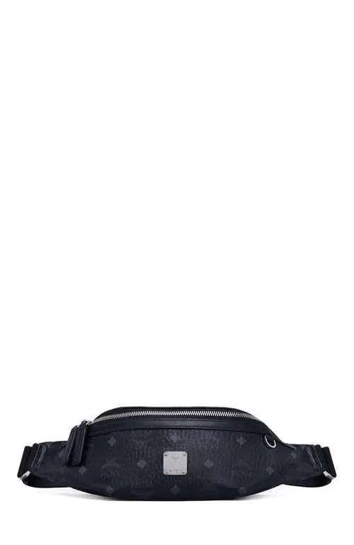 Mcm Small Fursten Belt Bag In Visetos - Black