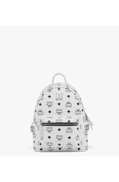 Mcm Mini Stark Side Studs Backpack In Visetos - White