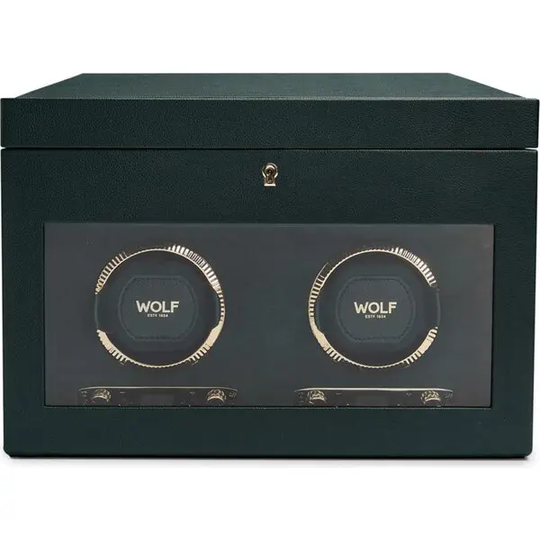 Wolf British Racing Double Watch Winder With Storage - Green