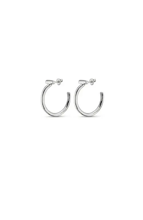 UNODE50 Polished Round Hoop Earrings - Silver