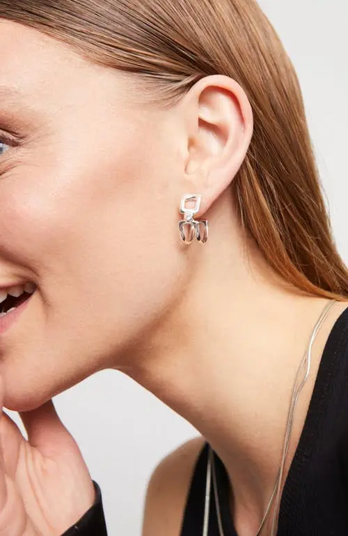 UNODE50 Double Hoop Topaz Earrings - Silver