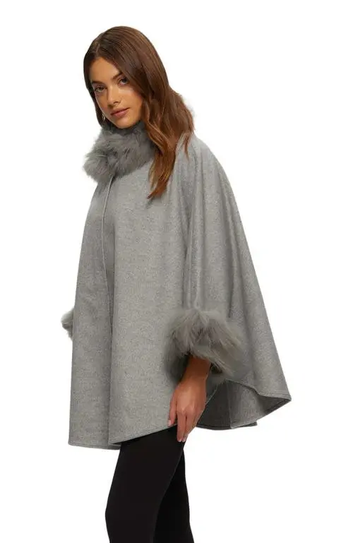 Gorski Wool And Cashmere-blend Trimmed Cape - Gray