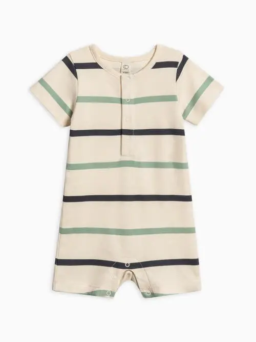 COLORED ORGANICS Organic Cotton Mason Romper - Aldo Stripe/navy + Jade