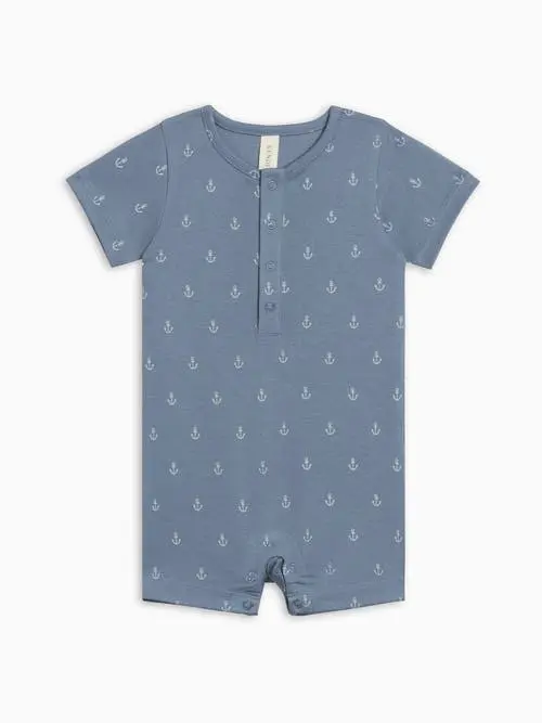 COLORED ORGANICS Organic Cotton Mason Romper - Anchor/sea + Powder