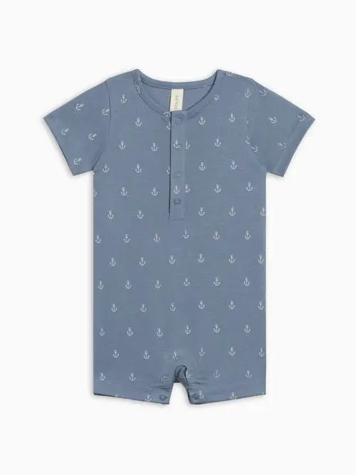 COLORED ORGANICS Organic Cotton Mason Romper - Anchor/sea + Powder